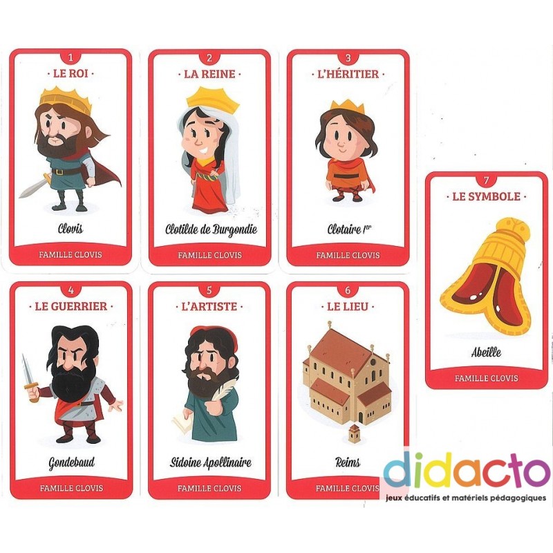 Jeu de 7 familles sur les rois et reines de France pour mémoriser