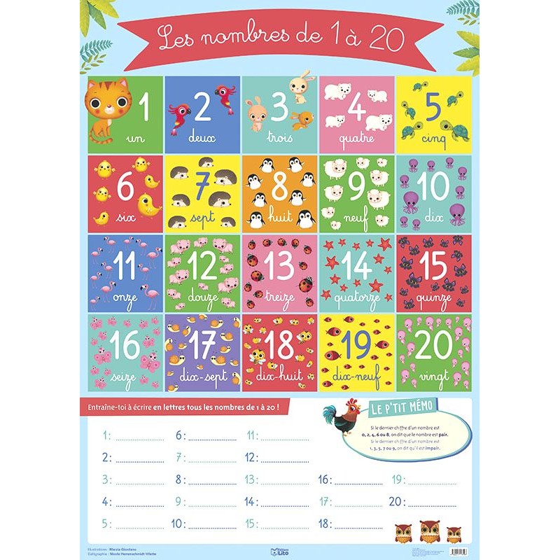 Poster plastifié grand format avec les nombres de 1 à 20 pour afficher ...